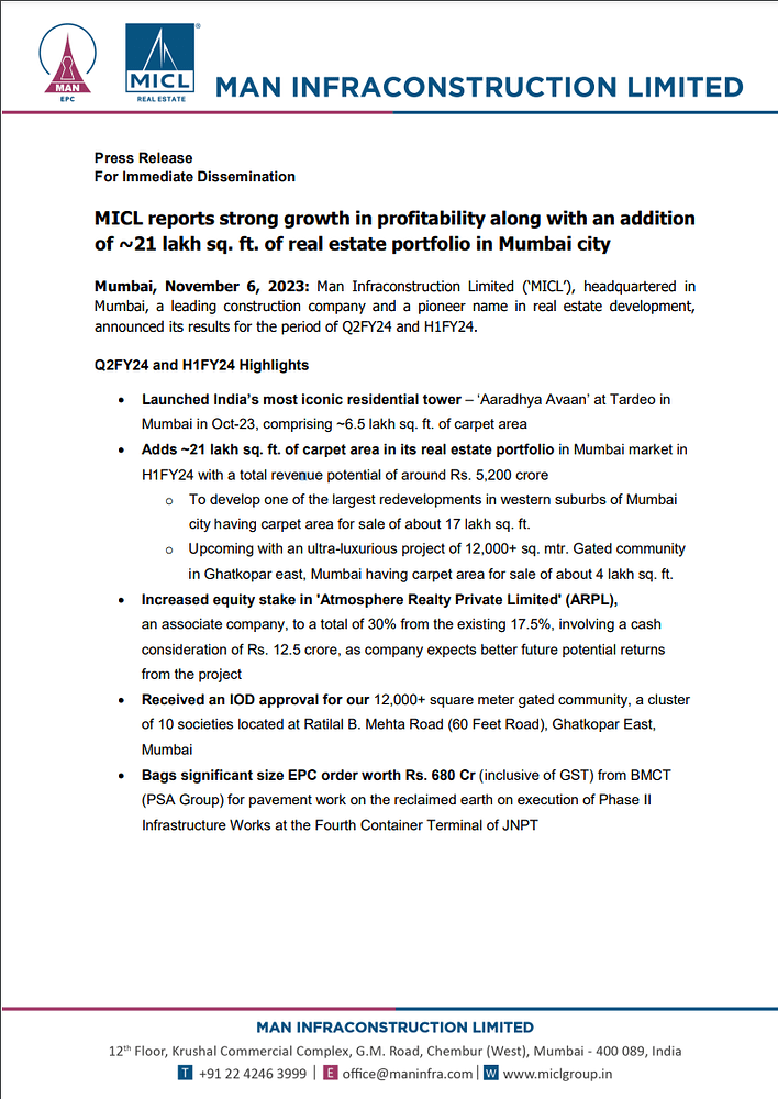 Man Infraconstruction Limited - From Ports & Civil Infra to Real Estate ...